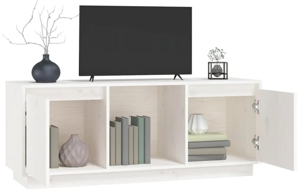 TV skříňka bílá 110,5 x 35 x 44 cm masivní borové dřevo - Default Title