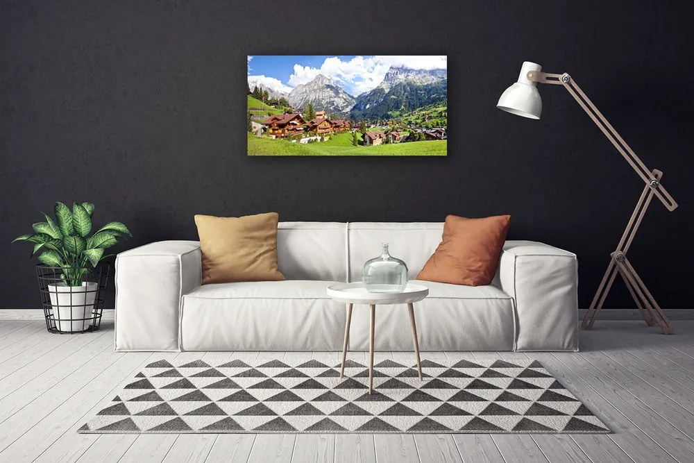 Obraz na plátně Domy Hora Krajina 120x60 cm