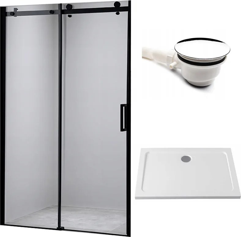 BPS-koupelny Posuvné sprchové dveře HYD-PD03B 100 černé/transparent pro instalaci do niky + vanička HYD-OSV-ST03A 100x80 bílá