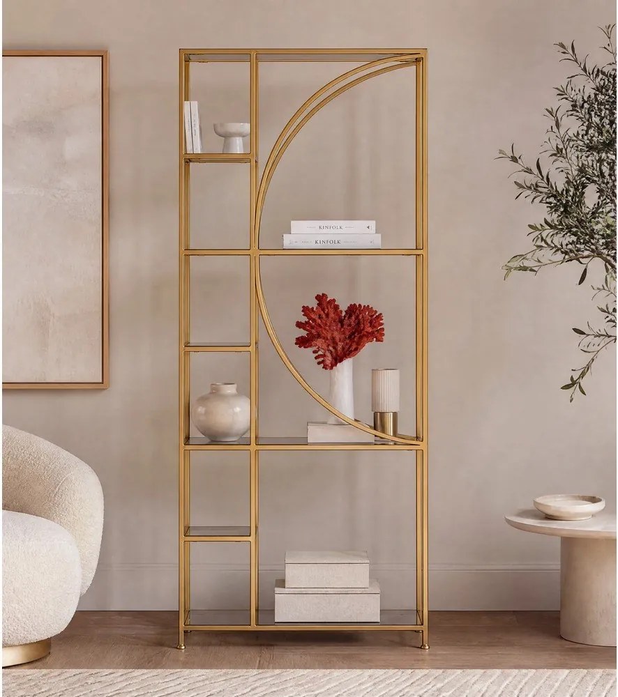 Ocelová knihovna ve zlaté barvě 66x176x25,5 cm Elenor – Bizzotto