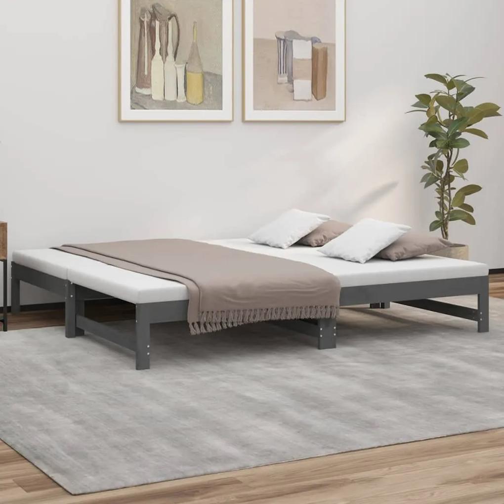 Výsuvná postel šedá 2x (90 x 190) cm masivní borovice,  823416