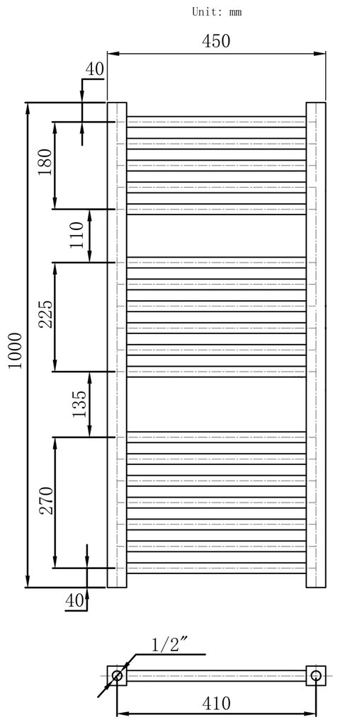 Gamma Erga Proper, topné těleso 1000x450 mm, 521W, černá, ERG-LAV-PROP-10045-BK