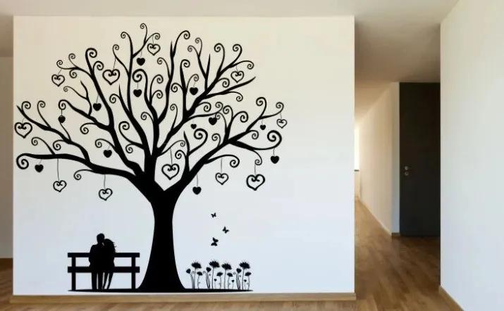 Samolepka na zeď do interiéru s motivem zamilovaného páru pod stromem lásky 180 x 180 cm