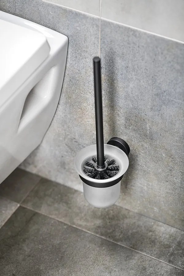 Aqualine, SAMBA WC kartáč nástěnný, mléčné sklo, černá, SB208