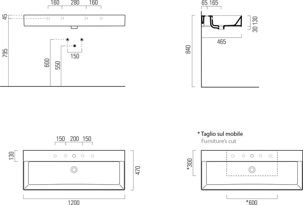 Sapho, KUBE X keramické umyvadlo 120x47 cm, bílá ExtraGlaze