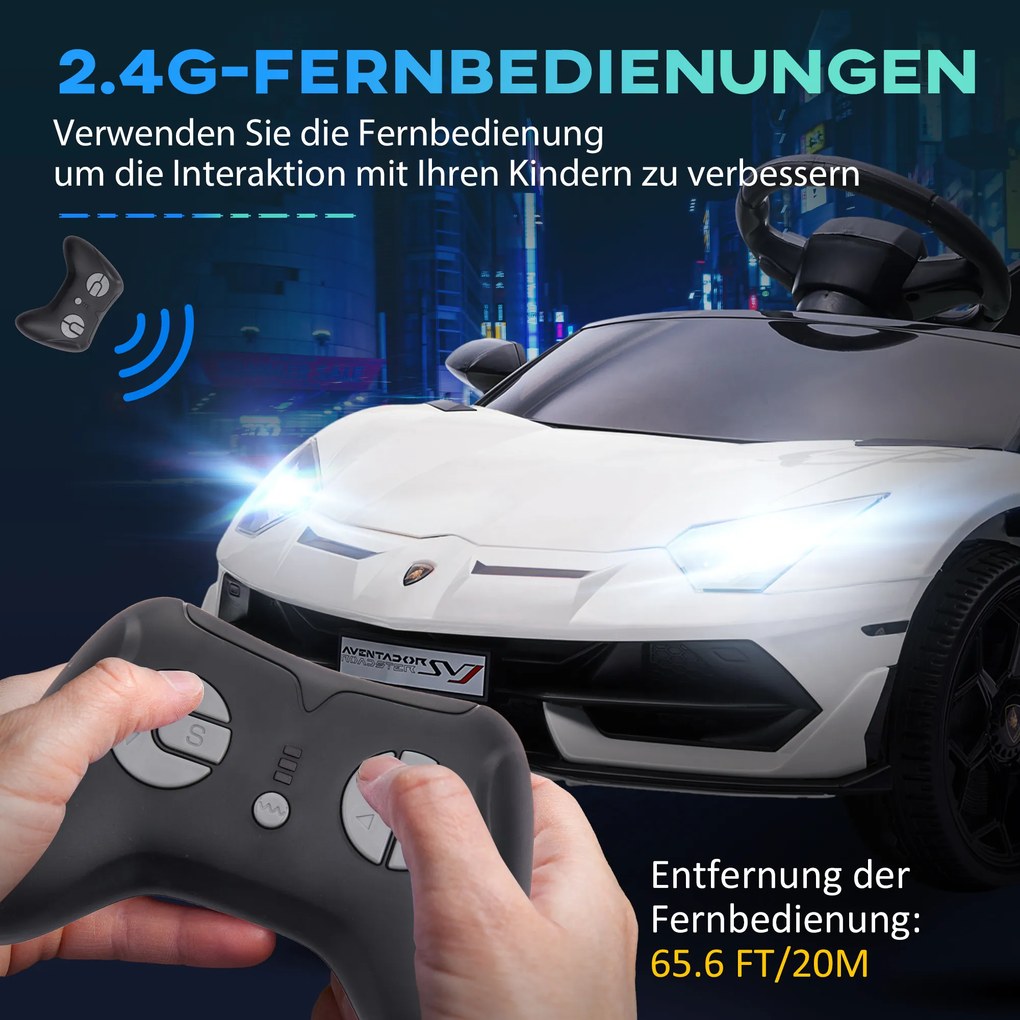 HOMCOM dětské elektrické autíčko 12V s dálkovým ovládáním 2.4G, MP3 přehrávačem, klaksonem a světlem pro děti od 3-5 let, bílé elektrické vozidlo