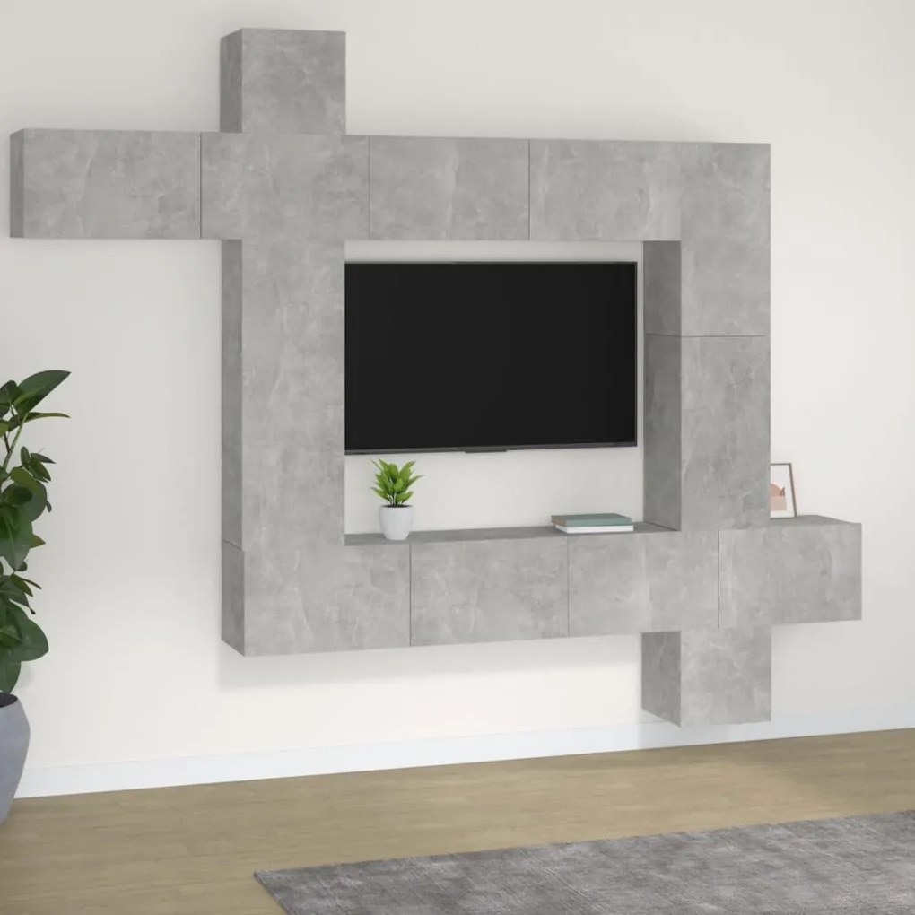 9dílný set TV skříněk betonově šedý kompozitní dřevo 3114657