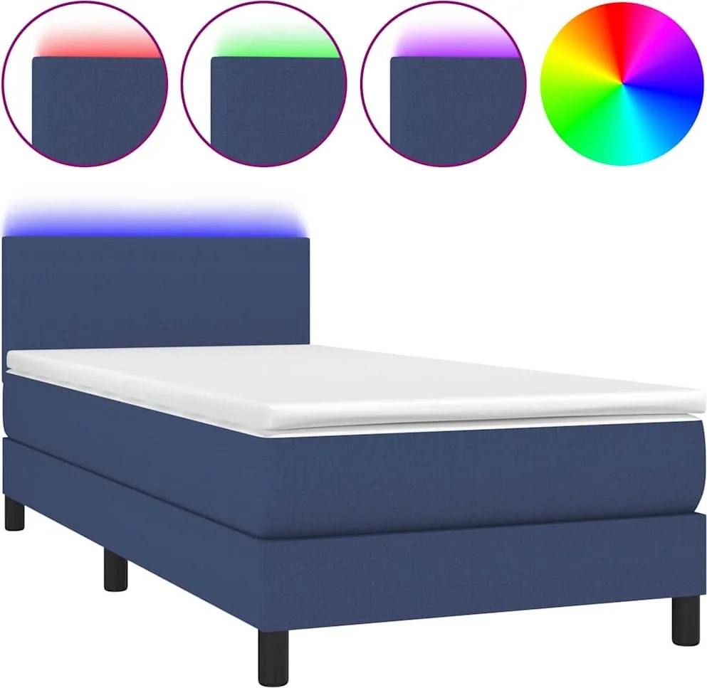 Box spring postel s matrací a LED modrá 80 x 200 cm textil 3132955