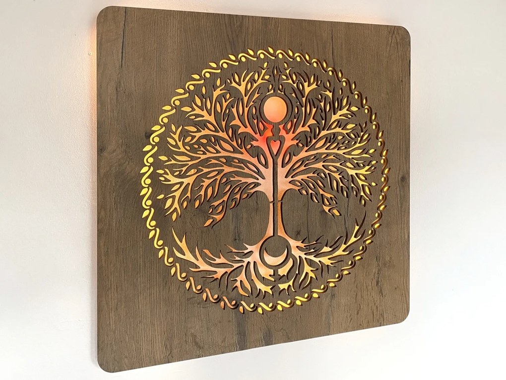 Li-Go "Strom srdce" světelný obraz s baterií 62x62cm varianta: ovládání na obraze bez dálkového ovladače, provedení: dub světlý