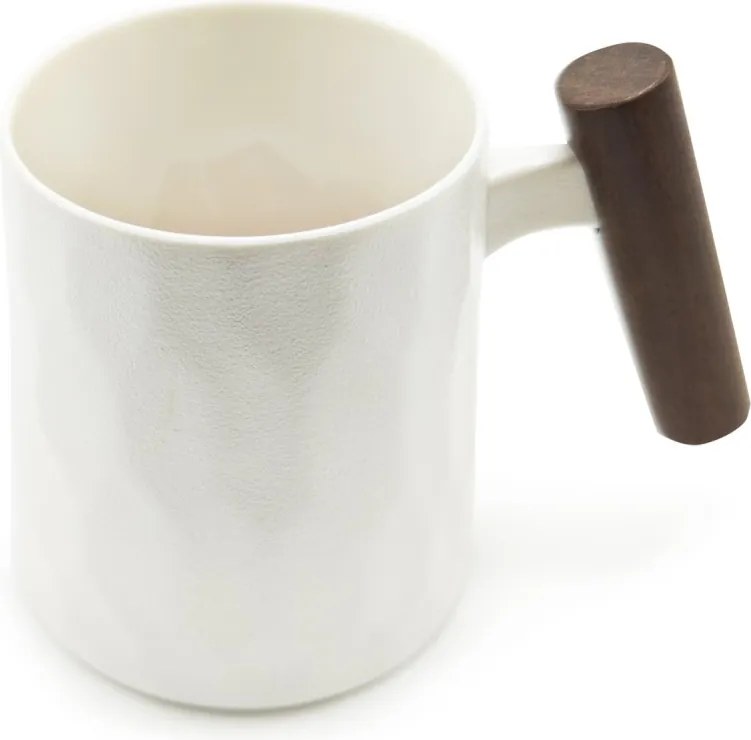 Porcelánový hrnek s dřevěnou rukojetí White Facette, 400 ml – matný, bílý