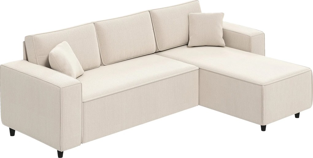 HOMCOM L-tvará pohovka pro 3 osoby s otočnou chaise longue, 2 polštáře, pružinové polstrování, rohová pohovka 241x153x83 cm Krémově bílá | Aosom