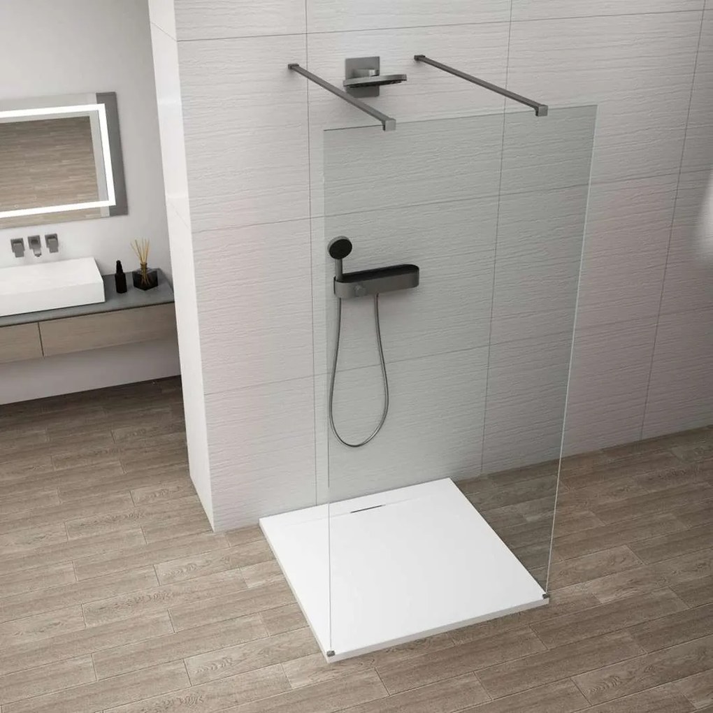 Polysan Esca - Sprchová stěna Walk-In 100x210 cm, Antidrop, čiré sklo/gun metal ES1010-12