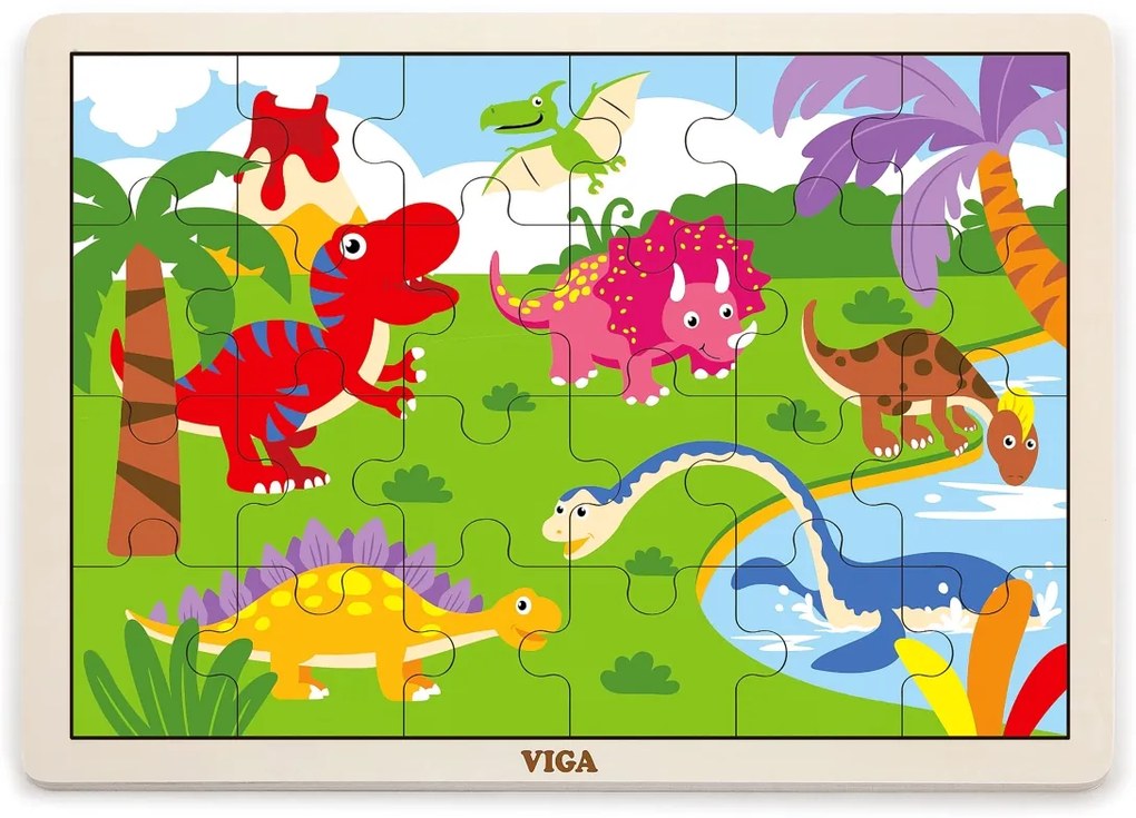 Dřevěné puzzle 16 dílků - dinosauři