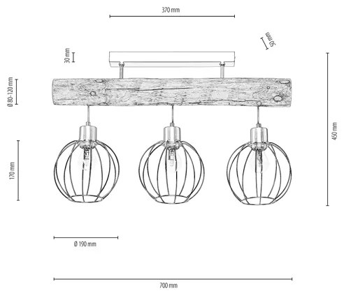 Spot-Light DO6977304 - Přisazený lustr BERIS 3xE27/25W/230V borovice