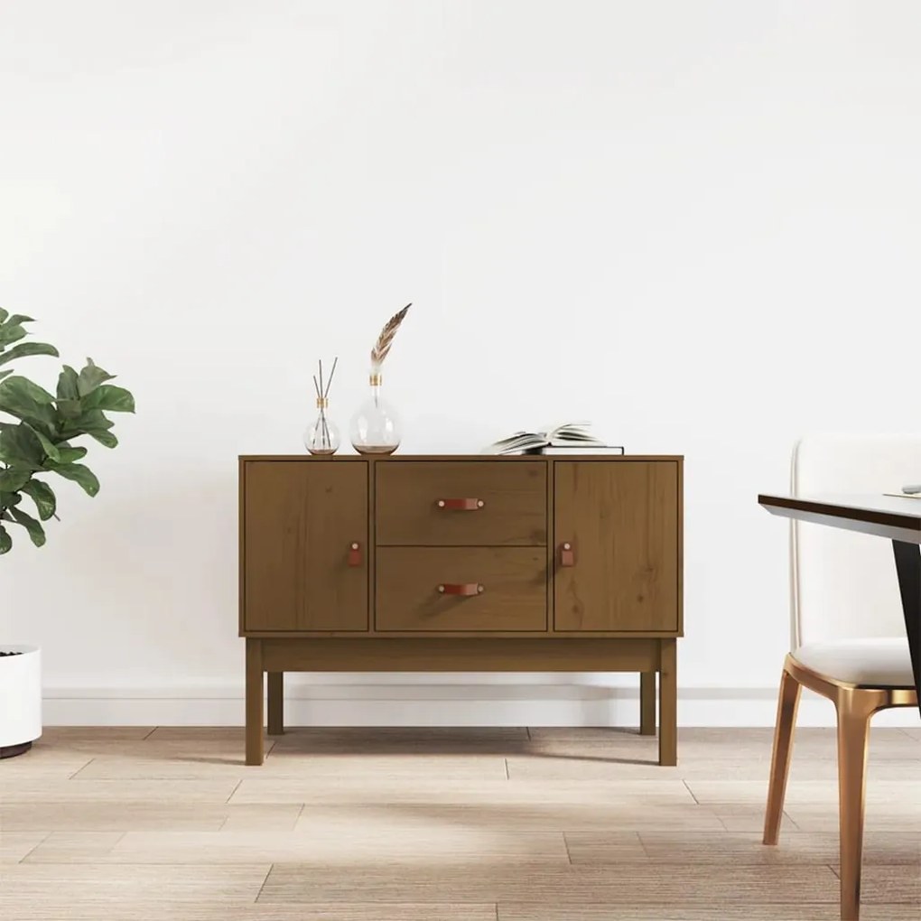 Příborník medově hnědý 110 x 40 x 78 cm masivní borové dřevo