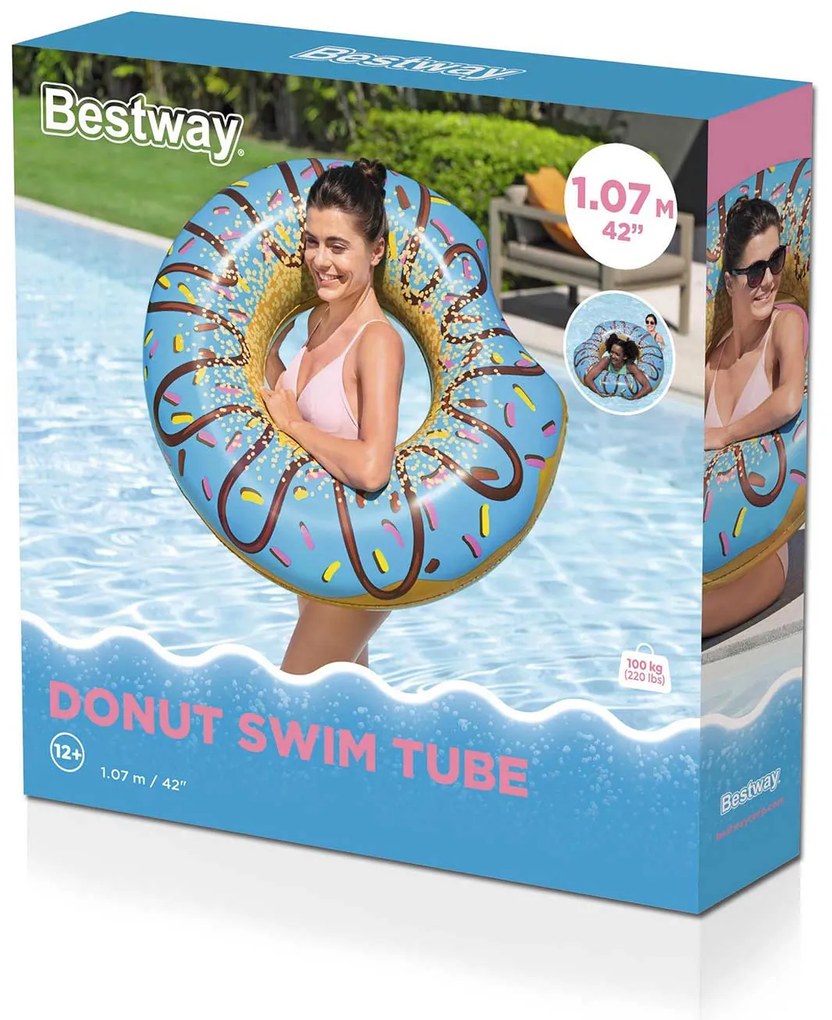 Nafukovací modrý plážový kruh Donut 107 cm pro plavání BESTWAY