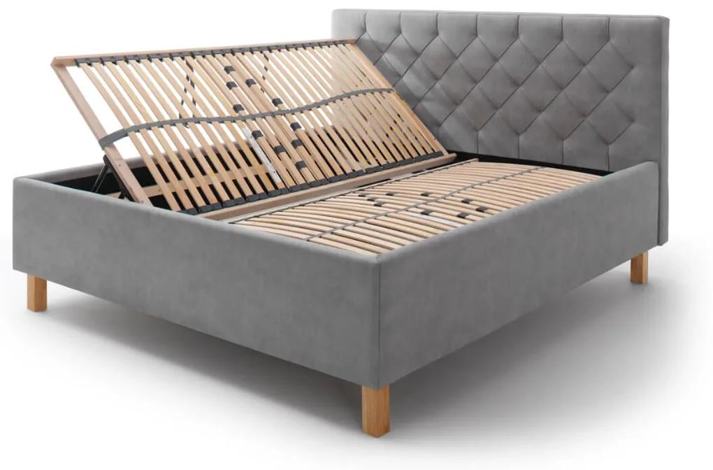 Čalouněná postel kartika s úložným prostorem 180 x 200 cm světle šedá MUZZA