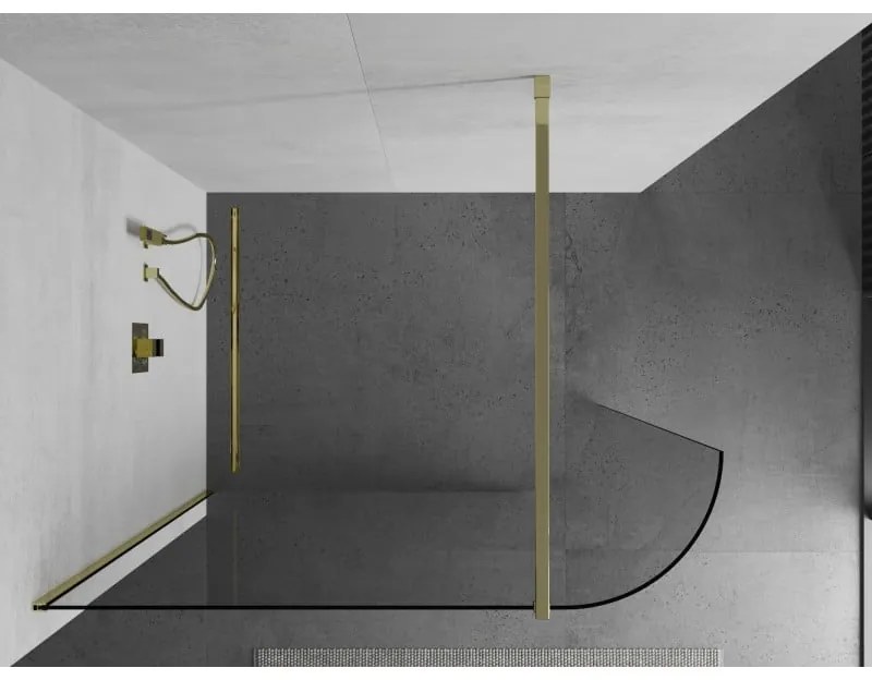 Mexen Kioto, zaoblená sprchová zástěna 100 x 200 cm, 8mm čiré sklo, zlatý profil, 800-100-101-50-06