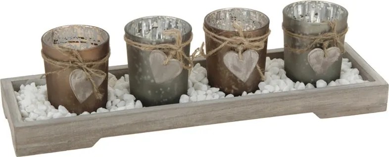 Sada svícnů Romantica se šedým táckem 31 × 9 cm