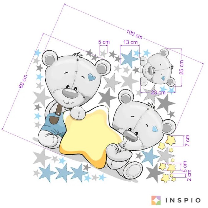 INSPIO Samolepky do dětského pokoje - Medvídci s hvězdičkou a se jménem v modré barvě