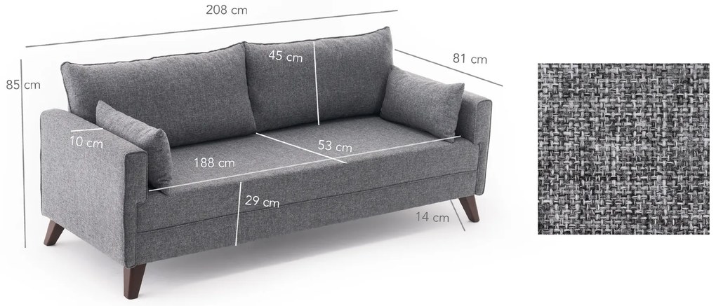 Hanah Home Rozkládací pohovka BELLA šedá 208 cm 825BLC1501