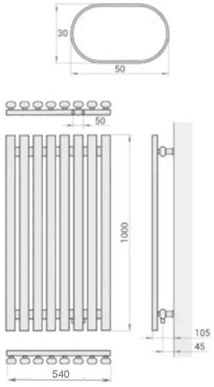 Regnis Lazur LA, topné těleso 540x1000mm se středovým připojením 50mm, 766W, bílá matná, LAZURLA/1000/540/D5/WHITE