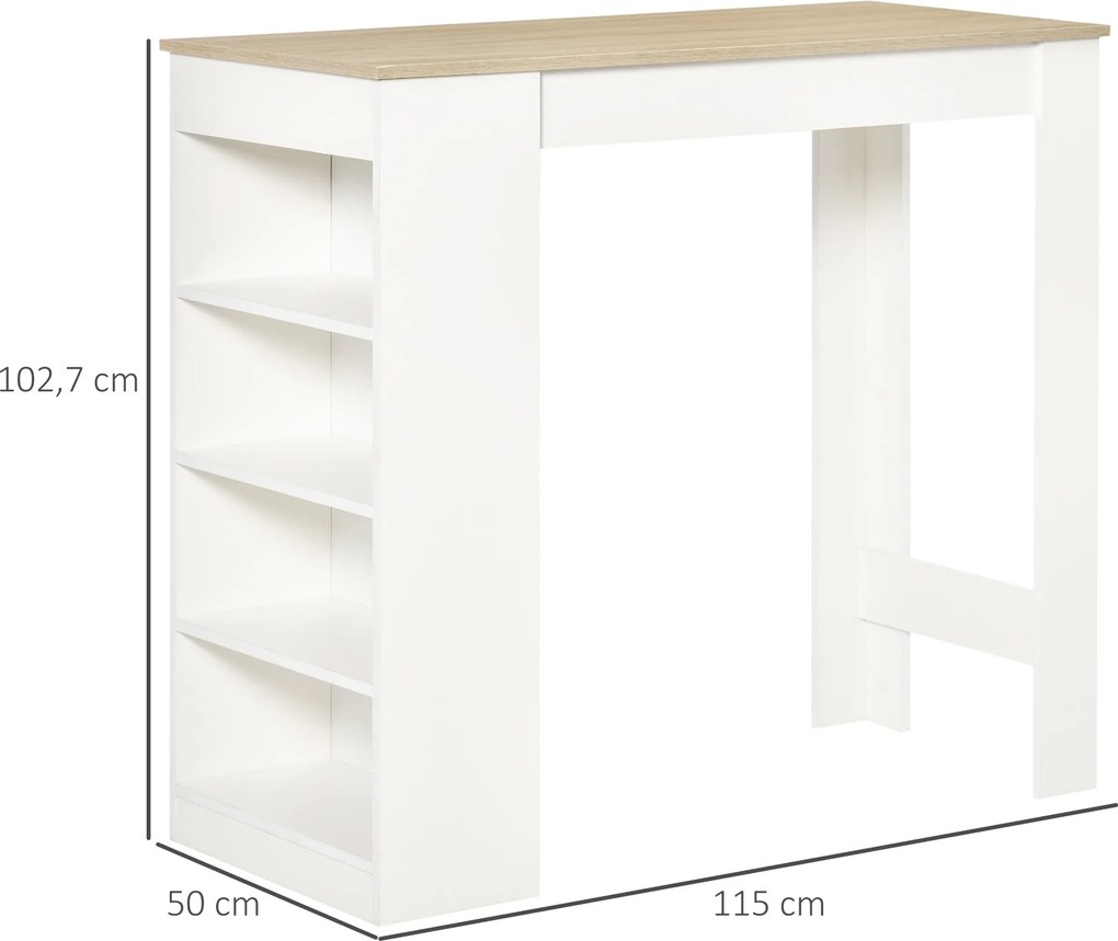HOMCOM barový stůl pro 2 osoby, vysoký bistro stůl se 4 otevřenými policemi pro malé prostory — kuchyně a obývací pokoj, 115 x 50 x 102,7 cm, moderní…