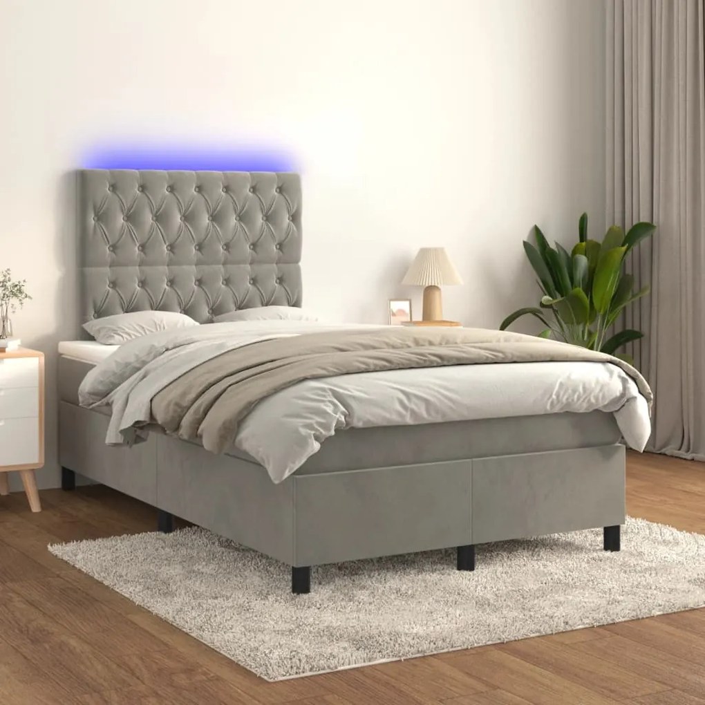 Box spring postel s matrací a LED světle šedá 120x190 cm samet 3270329
