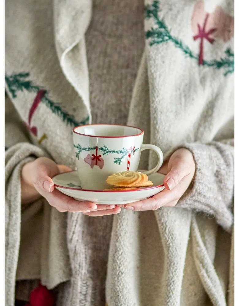 Krémový hrnek na cappuccino s vánočním motivem z kameniny 300 ml Yule – Bloomingville