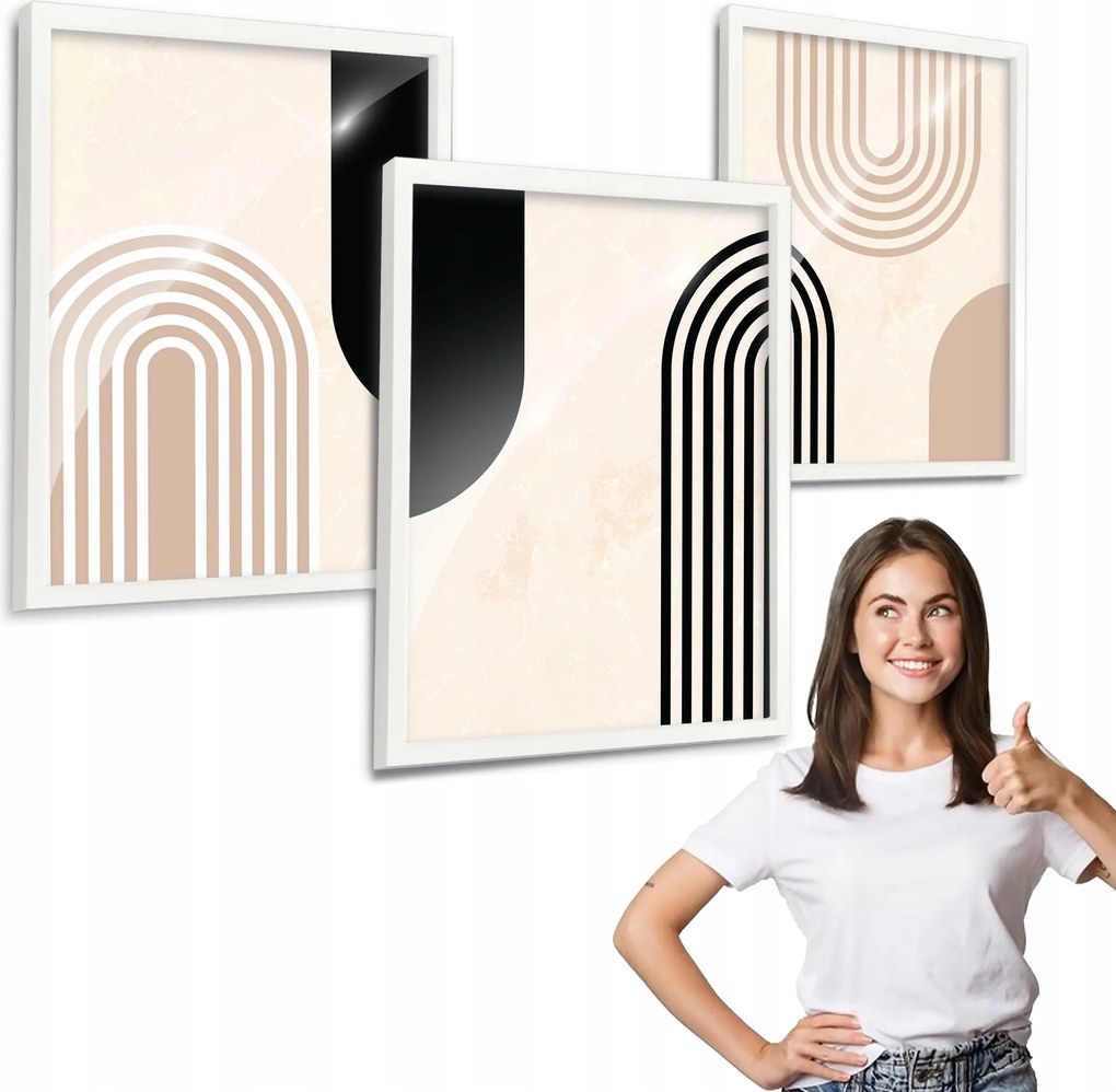 Sada 3 obrazů vzor Minimalistický bílý rámeček 30x40 na plexi triptych
