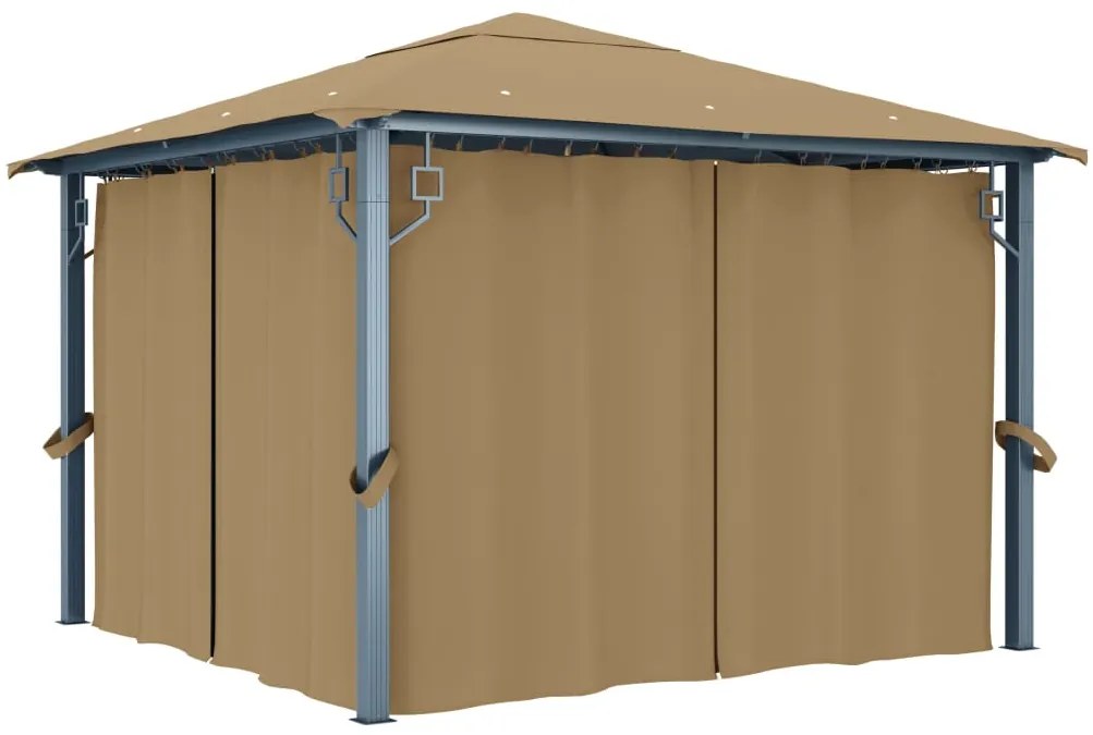 Altán se závěsy 300 x 300 cm taupe hliník 313893