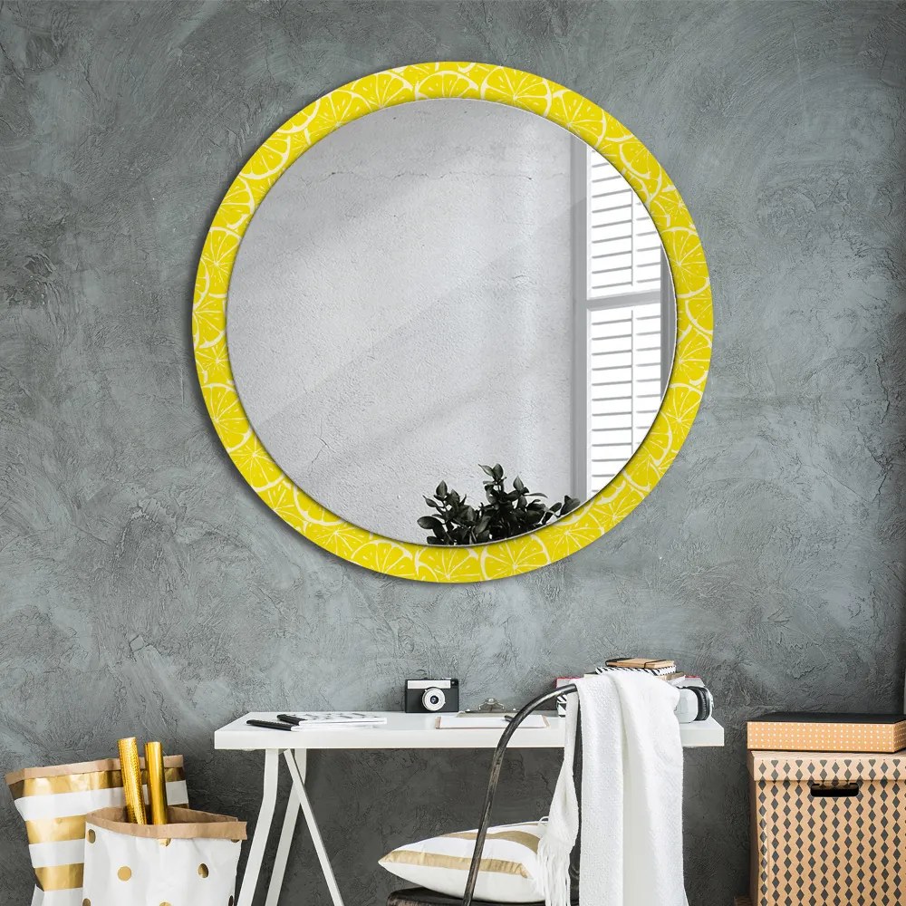 Kulaté dekorativní zrcadlo Citronový vzor fi 100 cm