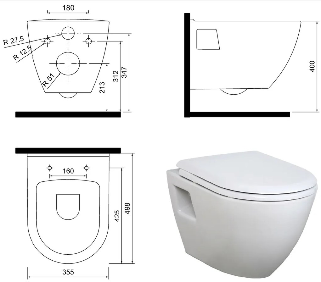 Canakcilar Ceramic Creavit TERRA TP325 závěsné wc + bidet 2v1 bílé