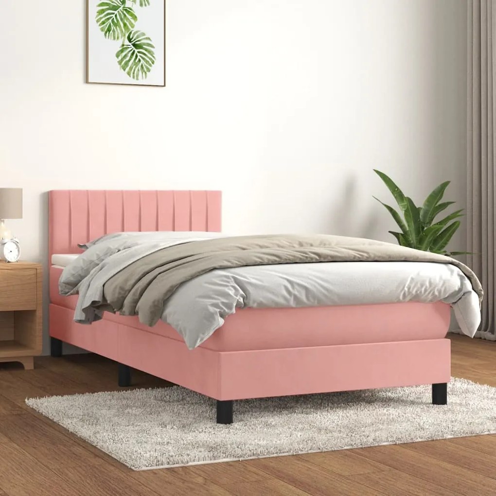 Box spring postel s matrací růžová 100x200 cm samet 3141412