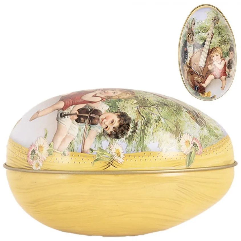 Žlutá plechová dóza ve tvaru vajíčka s králíčkem Easter Egg - 7*11*7 cm