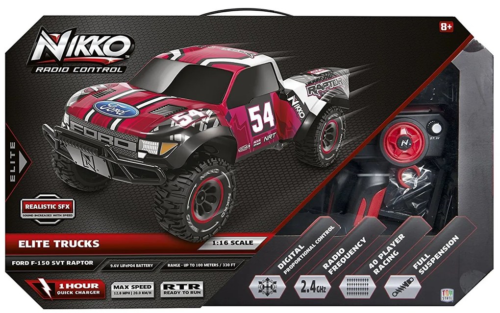 Nikko RC Model auta, Elite Trucks Ford F-150 Raptor, černo/červený