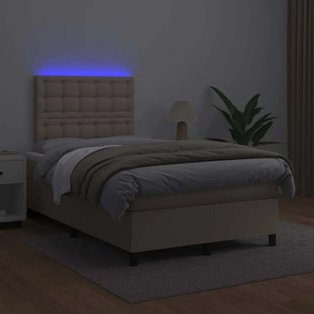 Box spring postel matrace a LED cappuccino 140x190cm umělá kůže 3270298