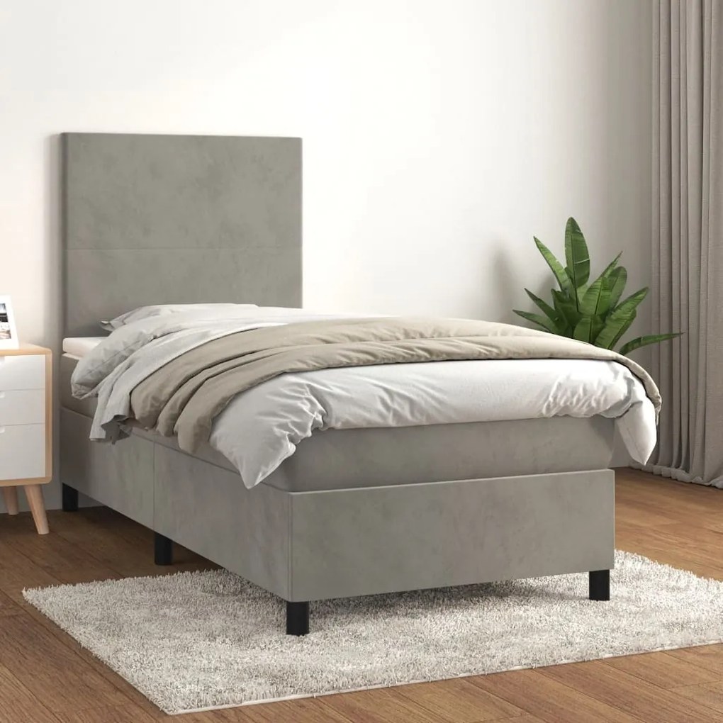 Box spring postel s matrací světle šedá 90x200 cm samet 3142881