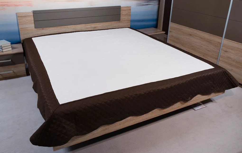 BO-MA Přehoz na postel ELLA hnědý okraj, 220x240cm, dvojlůžkový