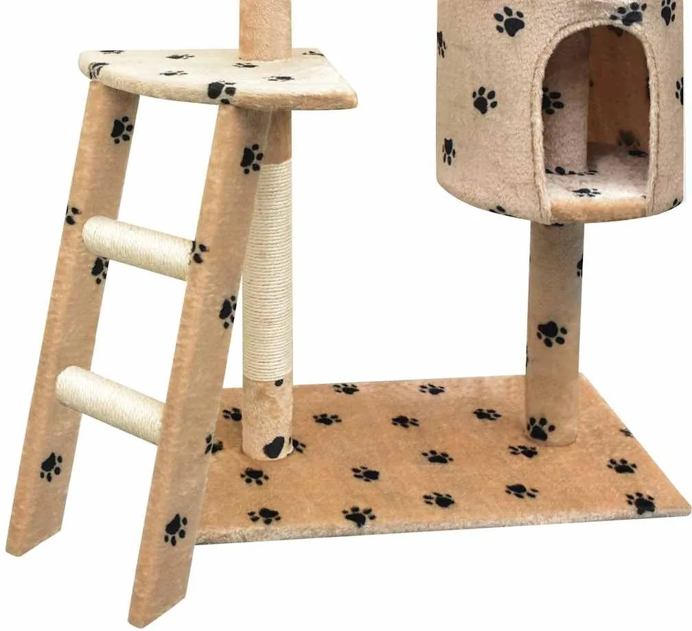 Škrabadlo pro kočky sisalové sloupky 125cm béžová potisk tlapek 170488