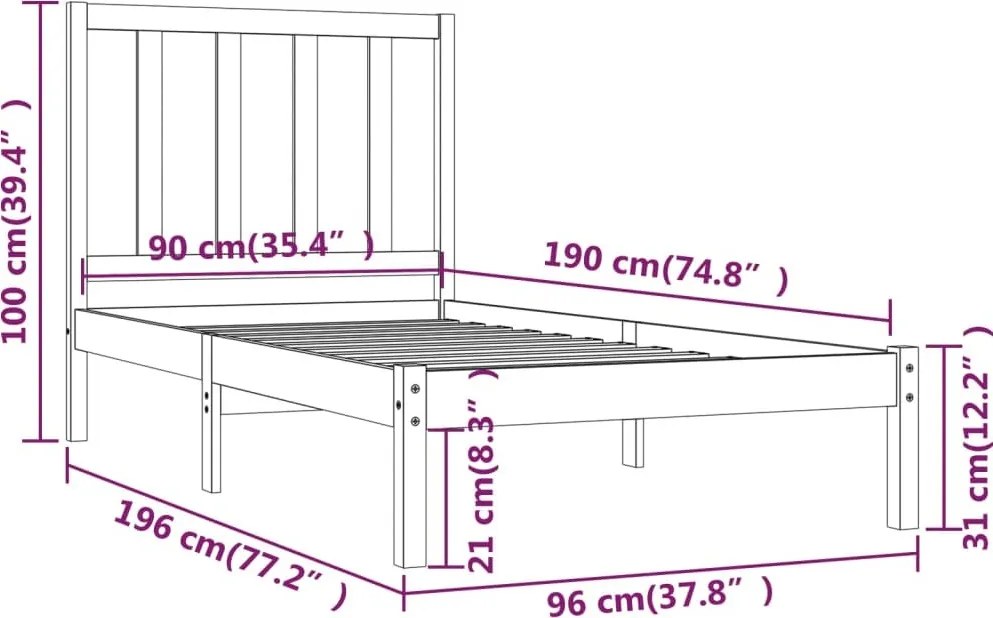 vidaXL Rám postele masivní borovice 90 x 190 cm Single [3105128] Barva: Bílá