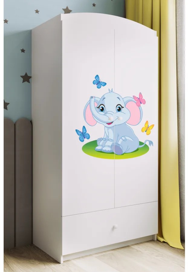 Dětská skříň Babydreams 90 cm slon s motýlky bílá