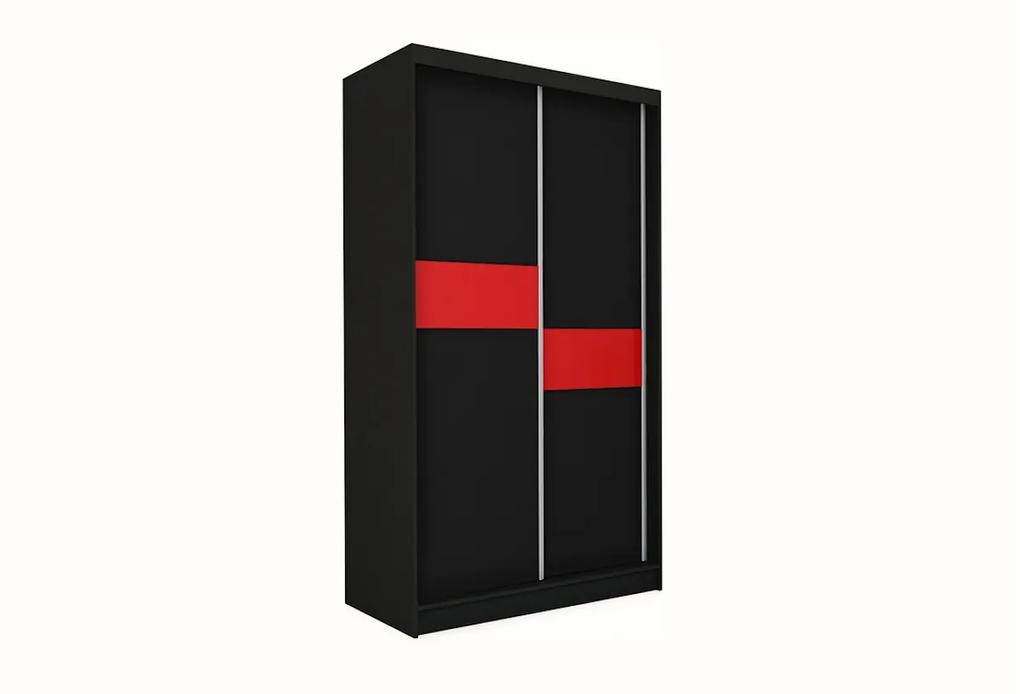 Expedo Skříň s posuvnými dveřmi ADRIANA, 150x216x61, černá/červené sklo