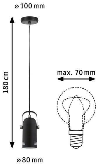 Paulmann 79766 - 1xE27/15W Lustr na lanku LAVEA 230V černá