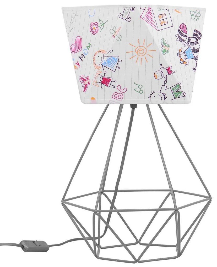 Dětská stolní lampa Diamond, 1x bílé textilní stínítko se vzorem, d