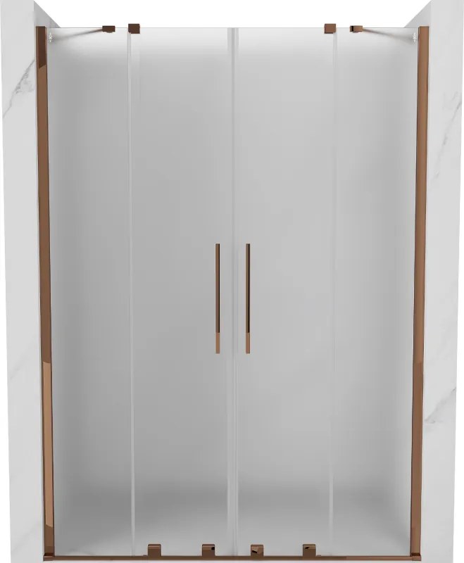 Mexen Velar Duo, posuvné sprchové dveře do otvoru 150 cm, 8mm sklo námraza, růžové zlato, 871-150-000-32-60