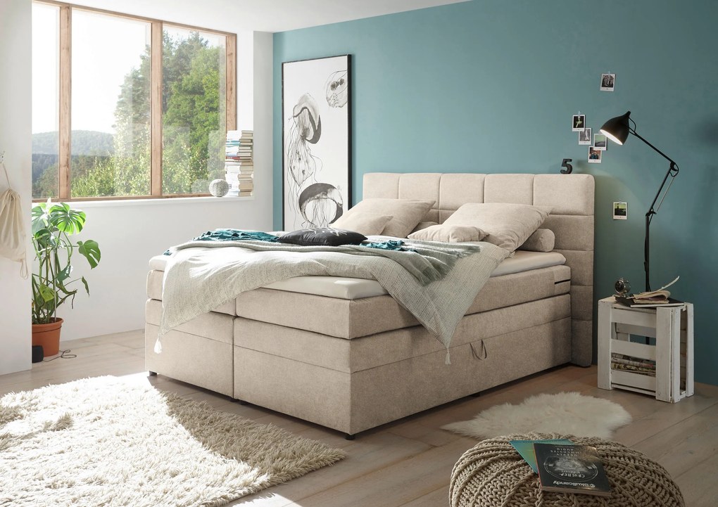 XXXLutz POSTEL BOXSPRING, 180/200 cm, pískové barvy MID.YOU - Postele s úložným prostorem - 002220032516