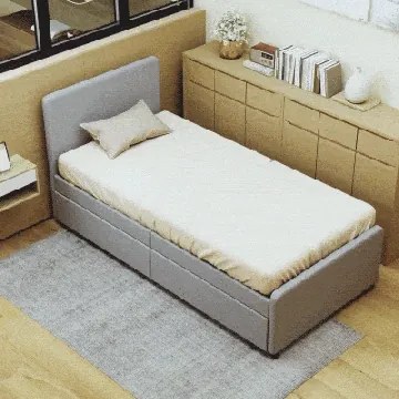 HOMCOM vysouvací postel 90 x 190 cm, jednolůžko/dvoulůžkový rám s kovovým lamelovým roštem, polstrovaná hlavová a nožní část, světle šedá