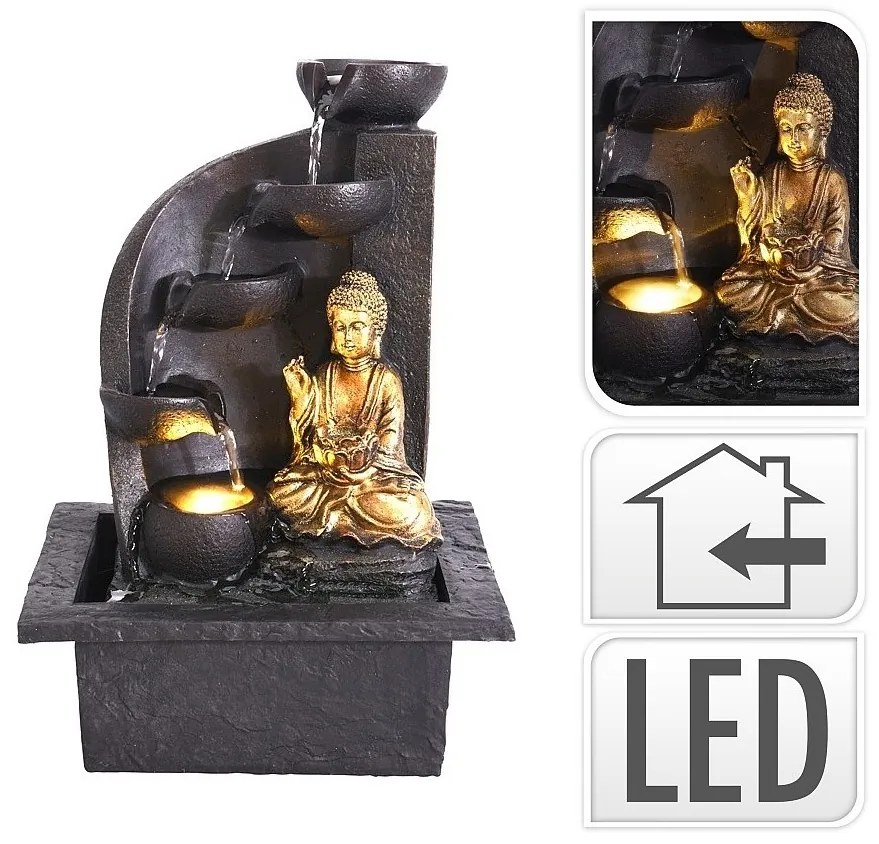 PROGARDEN Fontána pokojová s LED osvětlením BUDDHA oblá KO-795202210obla