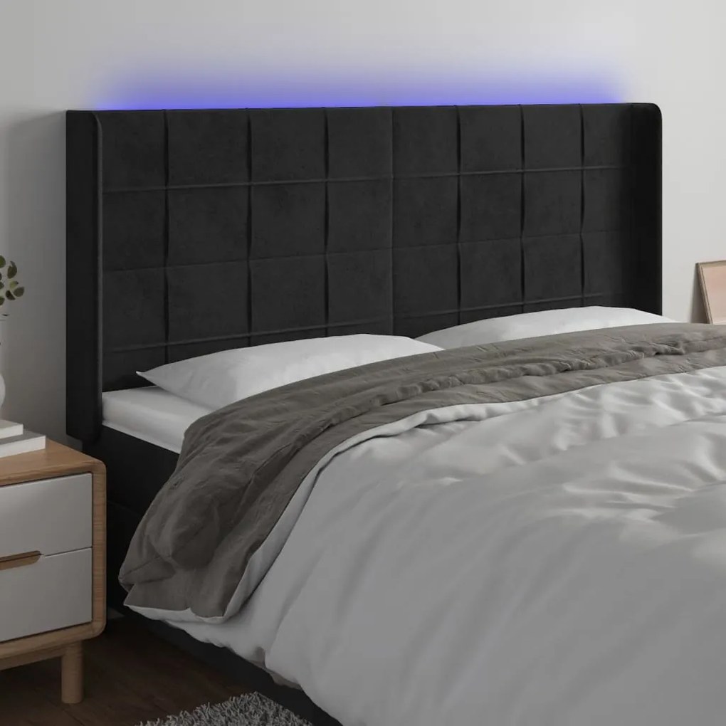 Čelo postele s LED černé 163 x 16 x 118/128 cm samet 3124104